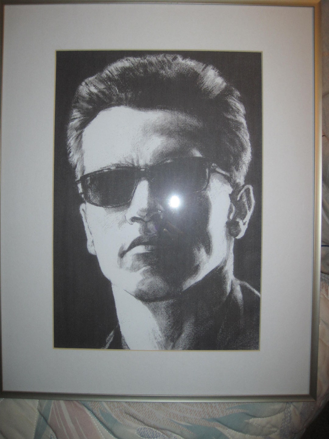 Vintage Arnold Schwarzenegger the Terminator Black and White Charcoal ...