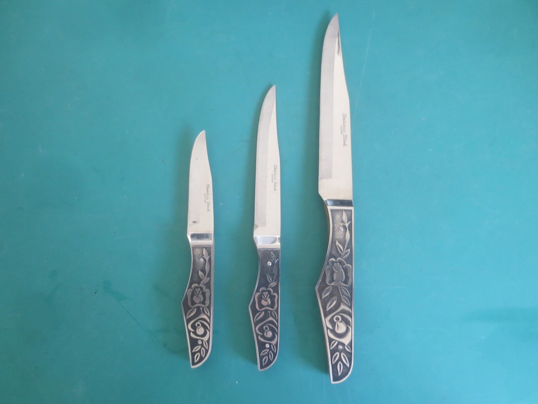 Rare Vintage Ornate Flower Floral Design Handled Japanese Stainless ...