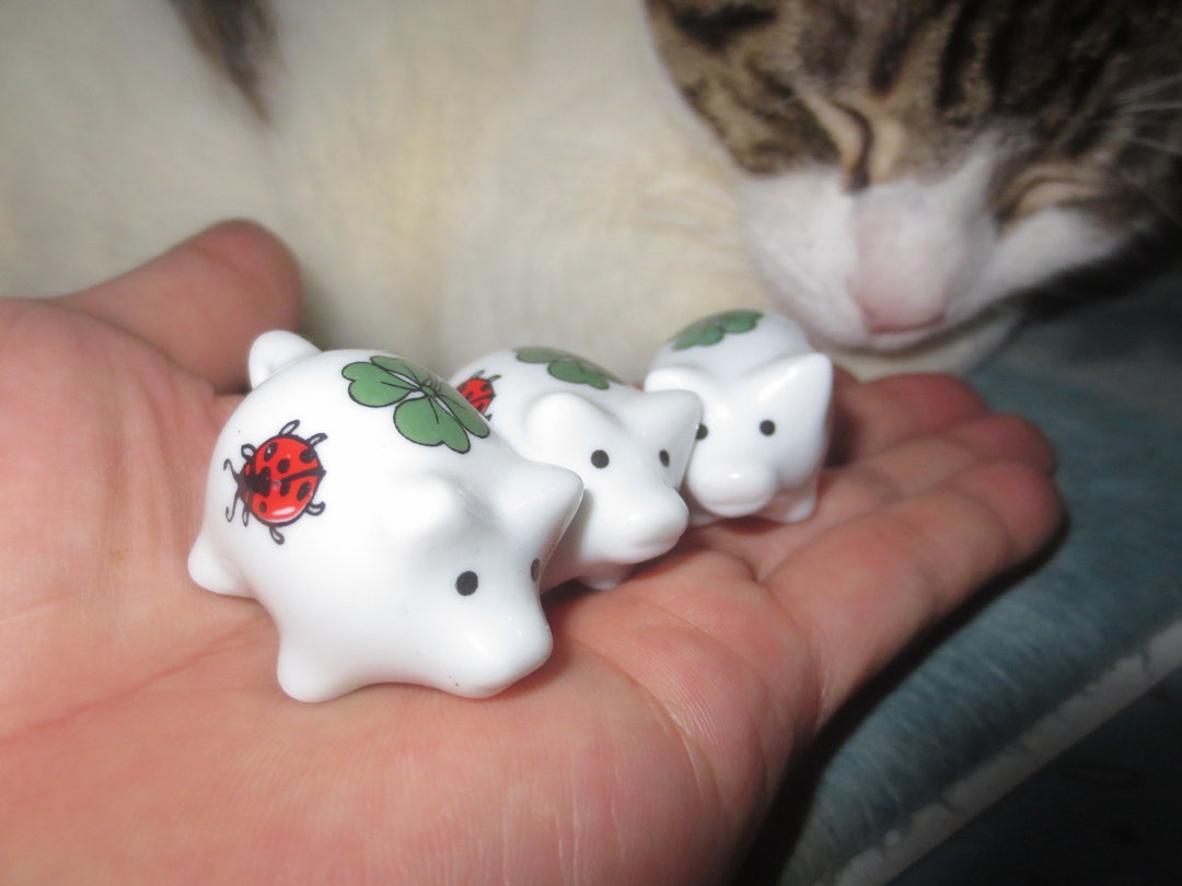 3 Vintage Little Miniature Ceramic Fun Cute Whimsical Piggies Piglets ...
