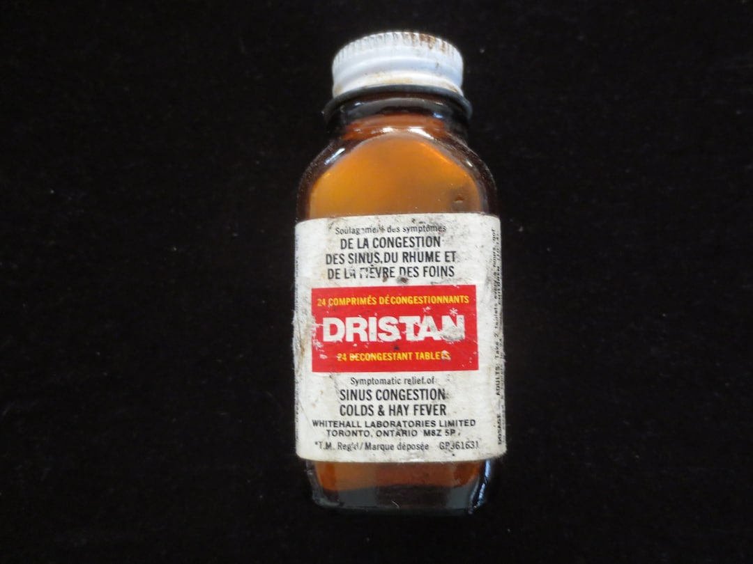 Rare Vintage Dristan Decongestant Tablets Amber Glass DISPLAY Bottle ...