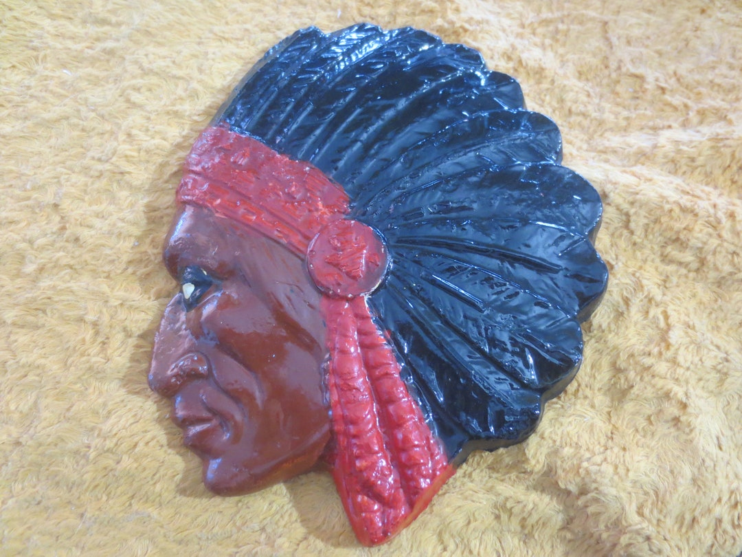 Rare Vintage Handcrafted Hand Painted 1975 Native American Plaster ...