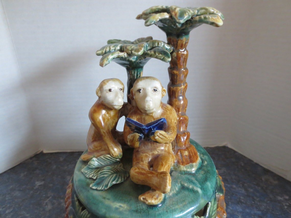 Rare Vintage Majolica Pottery Fun Whimsical 2 Monkeys Reading - Etsy ...