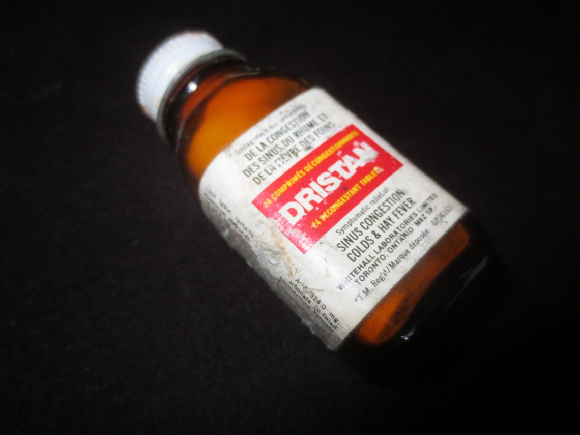 Rare Vintage Dristan Decongestant Tablets Amber Glass DISPLAY Bottle ...