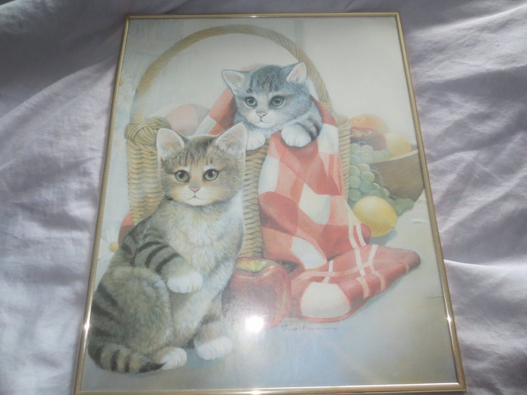 Vintage Ruane Manning Super Cute Adorable Kittens Cats in a Basket ...