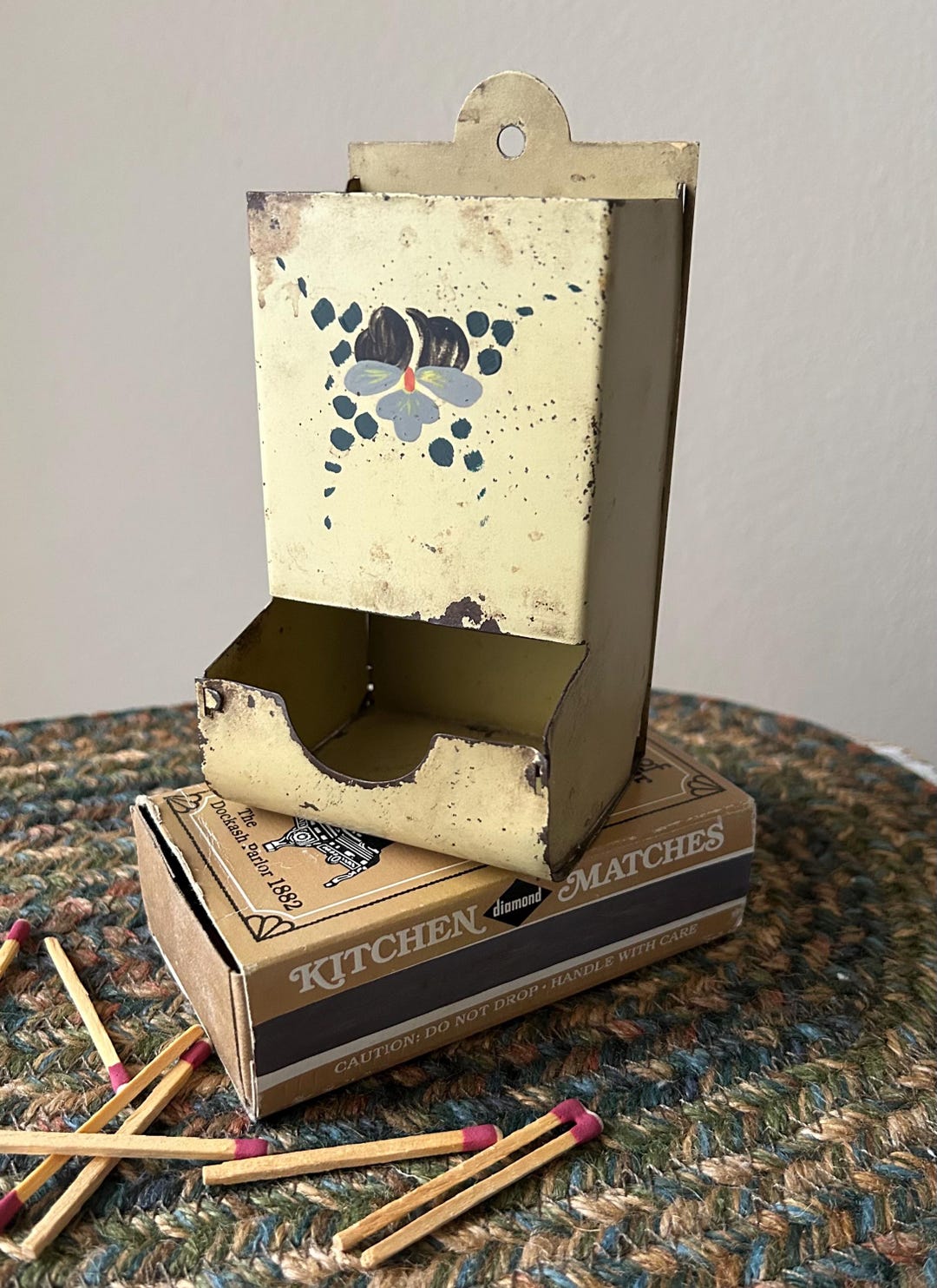 Vintage Tin Match Holder / Wood Matches Holder / Primitive Decor - Etsy