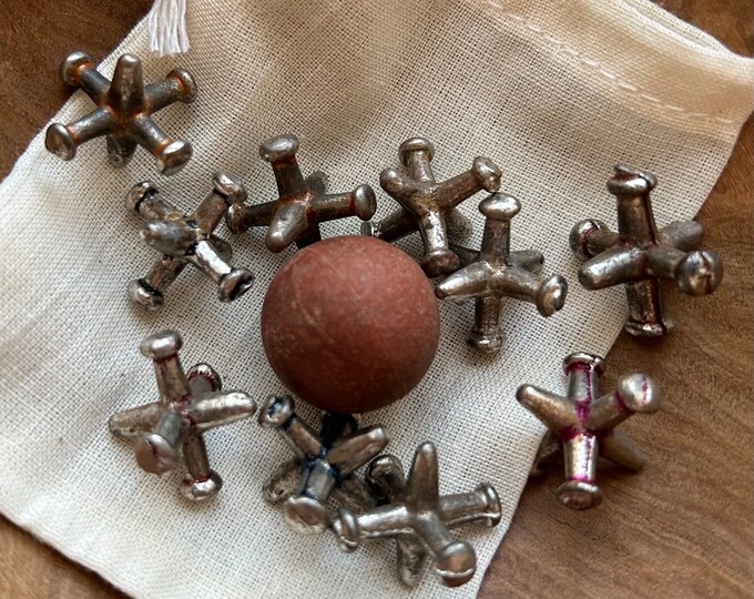 Antique Cast Iron Jacks Set / Ball and Jacks Game Pieces / Knucklebones ...