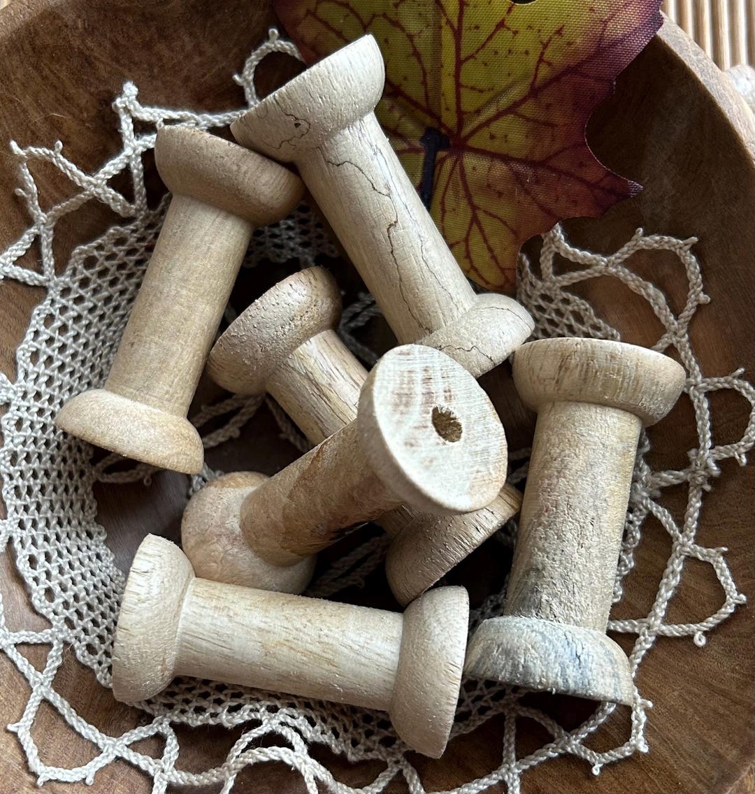 Wooden Spool Thread Lot of 6 / Vintage Sewing Notions / Craft Repurpose ...