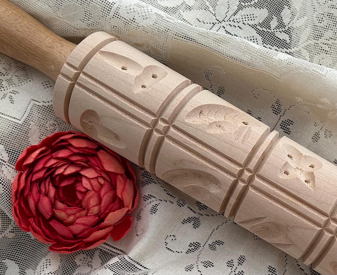 Vintage Springerle Cookie Rolling Pin / Hand Carved German Cookie Press ...
