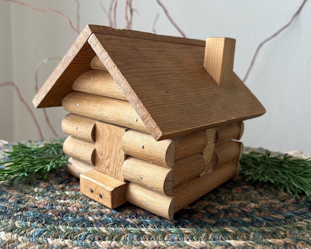 Vintage Log Cabin Wood Bank / Vintage Coin Bank / Piggy Bank - Etsy