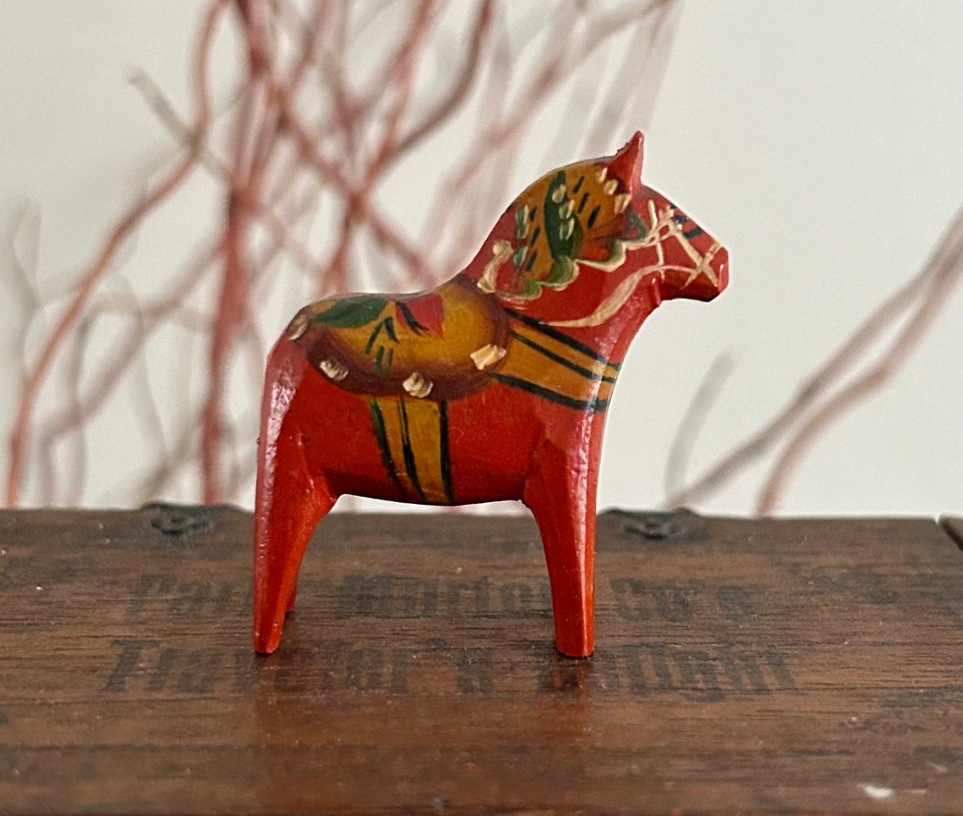 Antique 1.75” Swedish Dala Horse /scandinavian Carved Folk Art / Orange ...