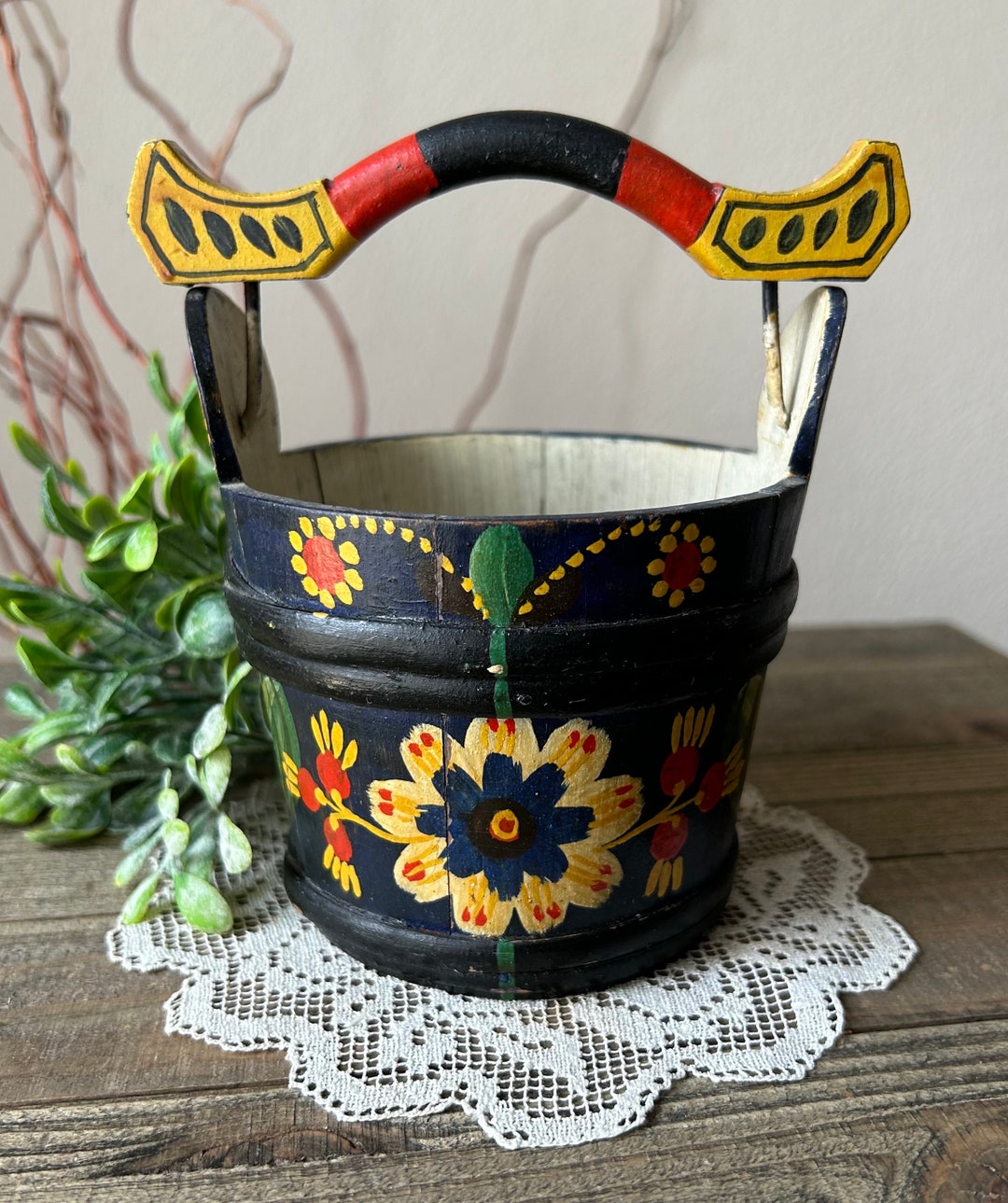 Antique Scandinavian Staved Bucket: Hand-painted Folk Art - Etsy