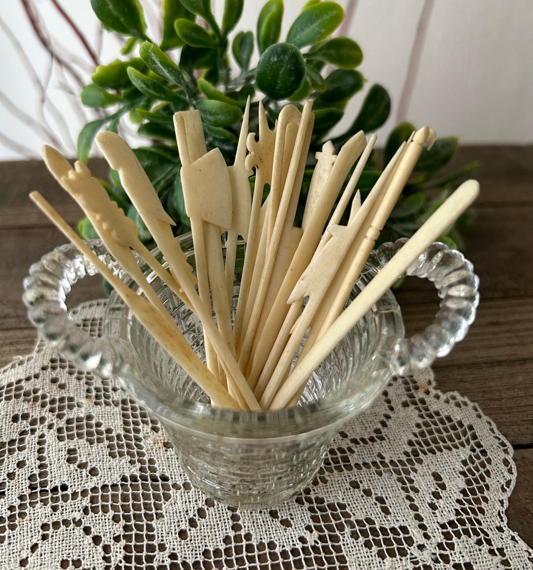 Antique Hand Carved Bovine Bone Cocktail Picks / Vintage Hors D’oeuvre ...