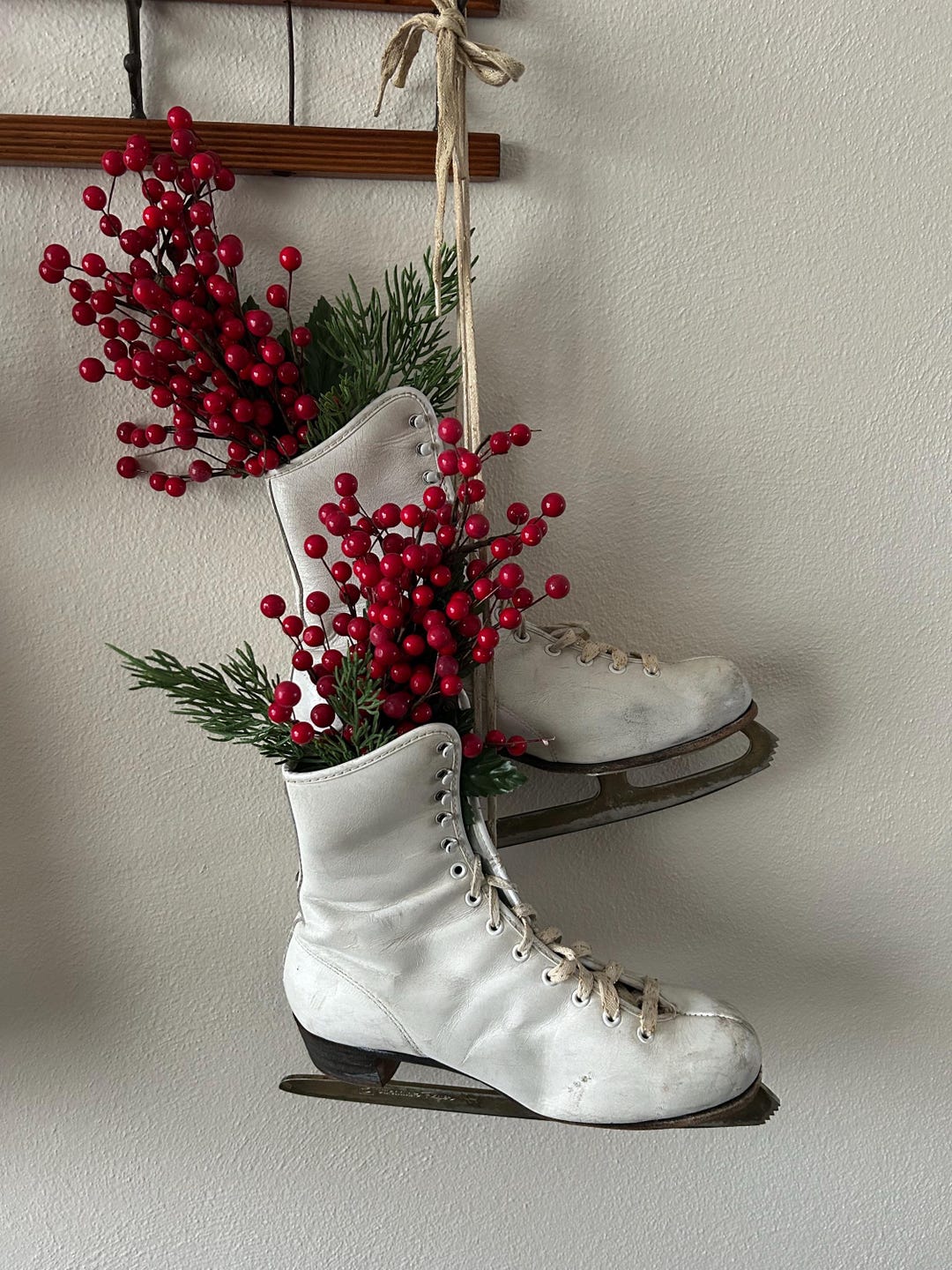 Vintage Brunswick White Ice Skates / Winter Primitive Decor / Canadian ...