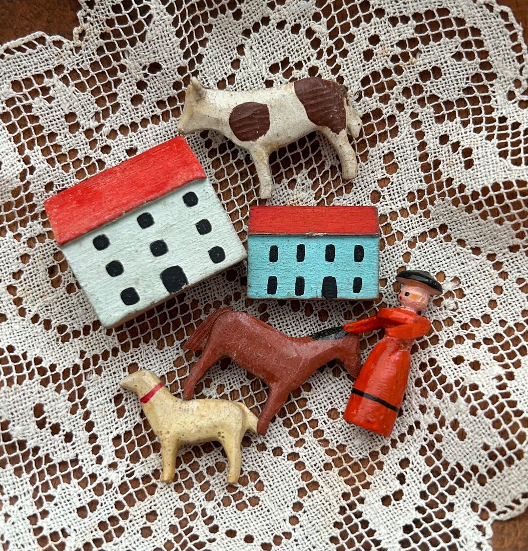 Antique Erzgebirge Wood Miniatures / Vintage Erzgebirge Farm Animals ...