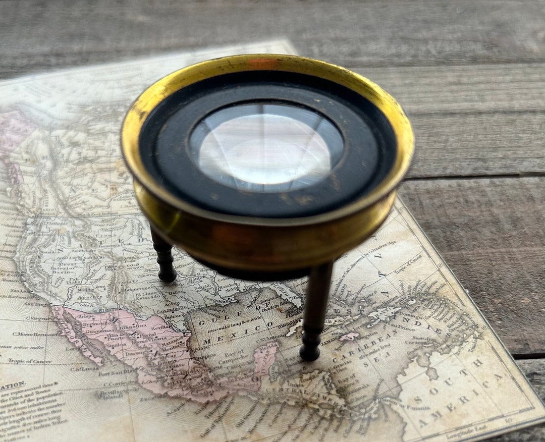 Antique Brass Map Magnifying Glass / Navigational Tool / Vintage Desk ...
