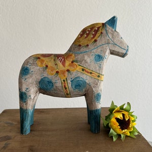 Vintage Blue Leg Swedish Dala Horse / Scandinavian Carved Folk Art ...