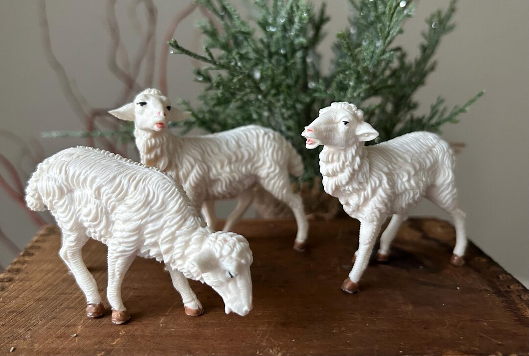 Vintage Italy Nativity Sheep Figurine Set / Christmas Creche / Plastic ...