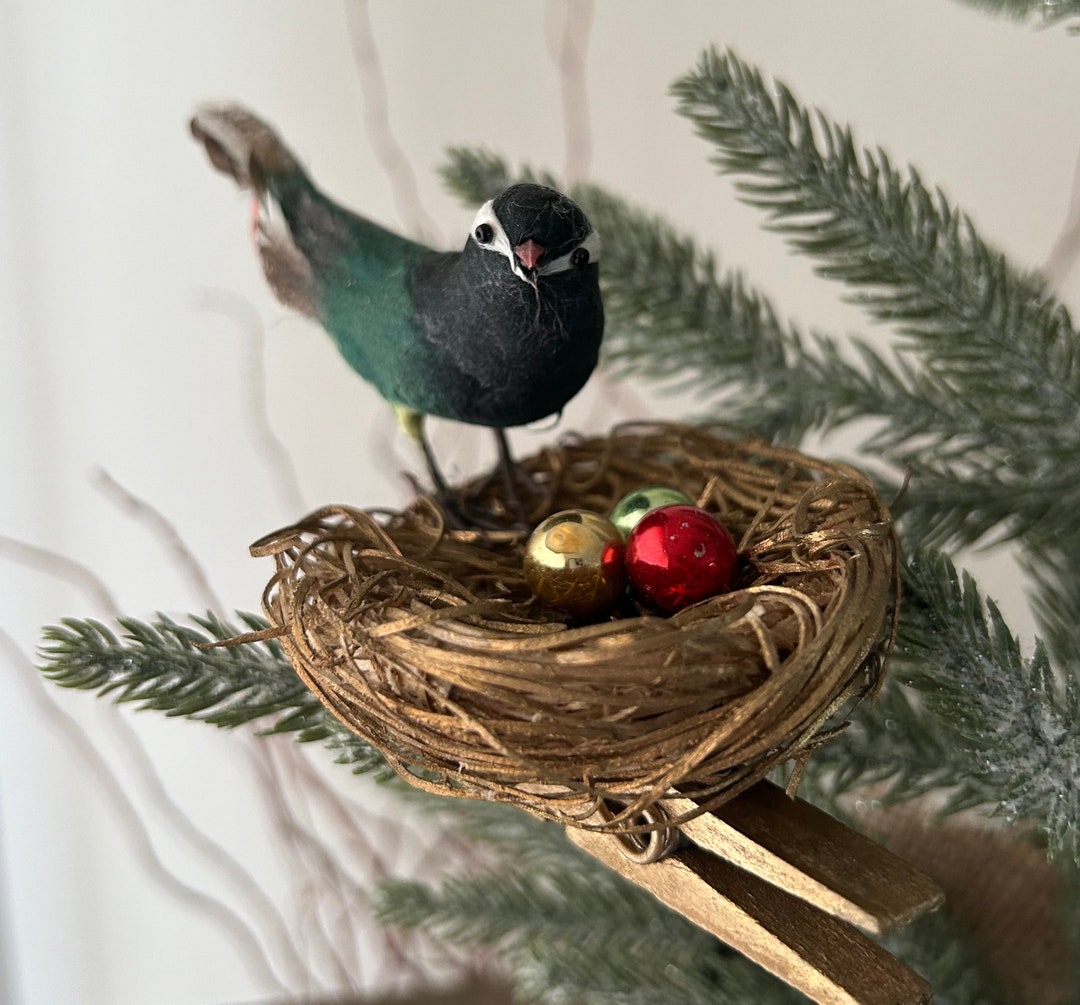 Vintage German Spun Cotton Bird Nest Christmas Ornament / Victorian ...