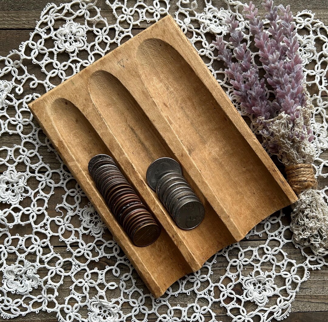 Antique Abbott Coin Packaging Tray / Wood Coin Separator / Primitive ...