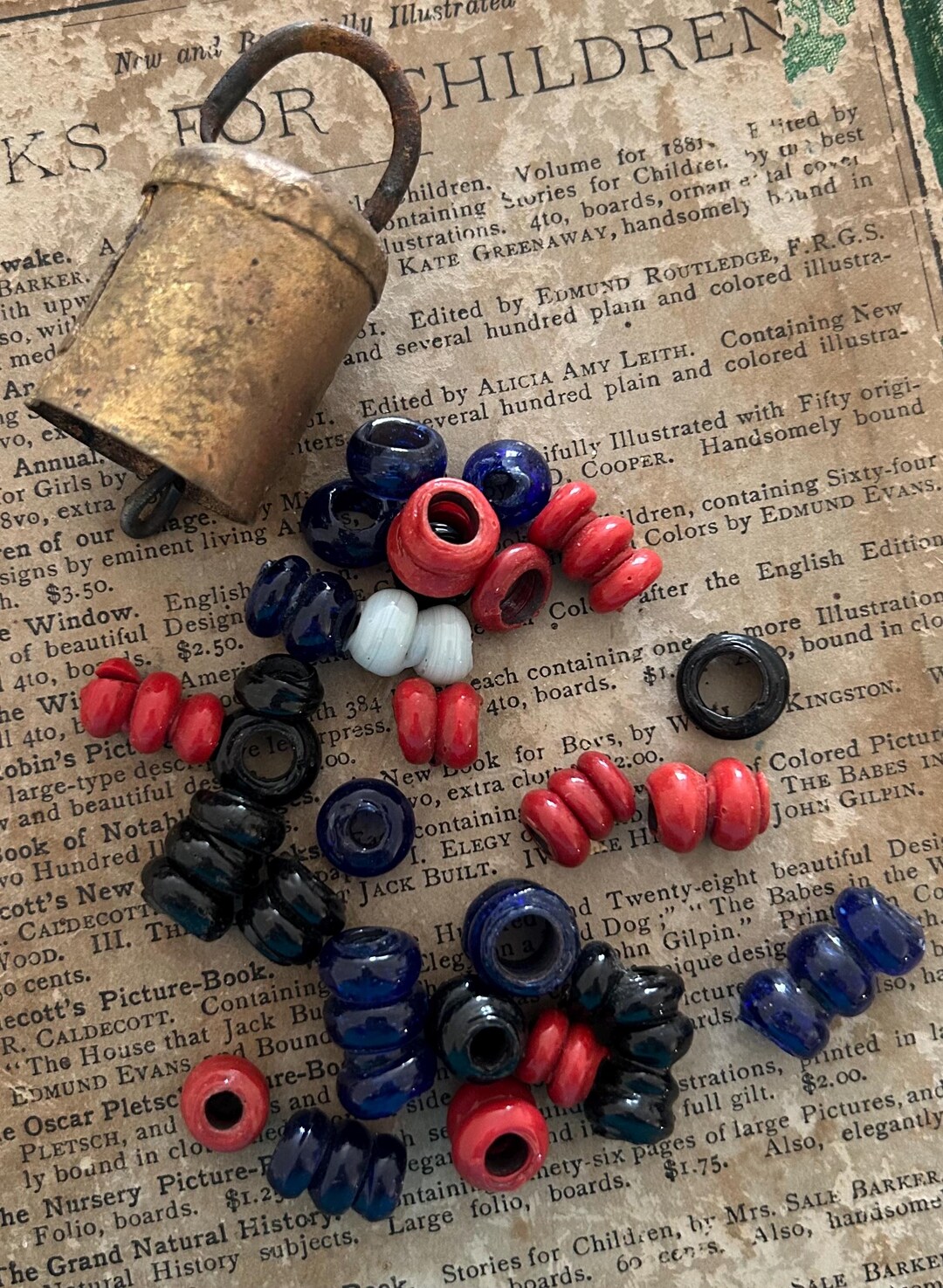 Vintage India Reclaimed Bead and Bell Pieces / Boho Glass Beads ...