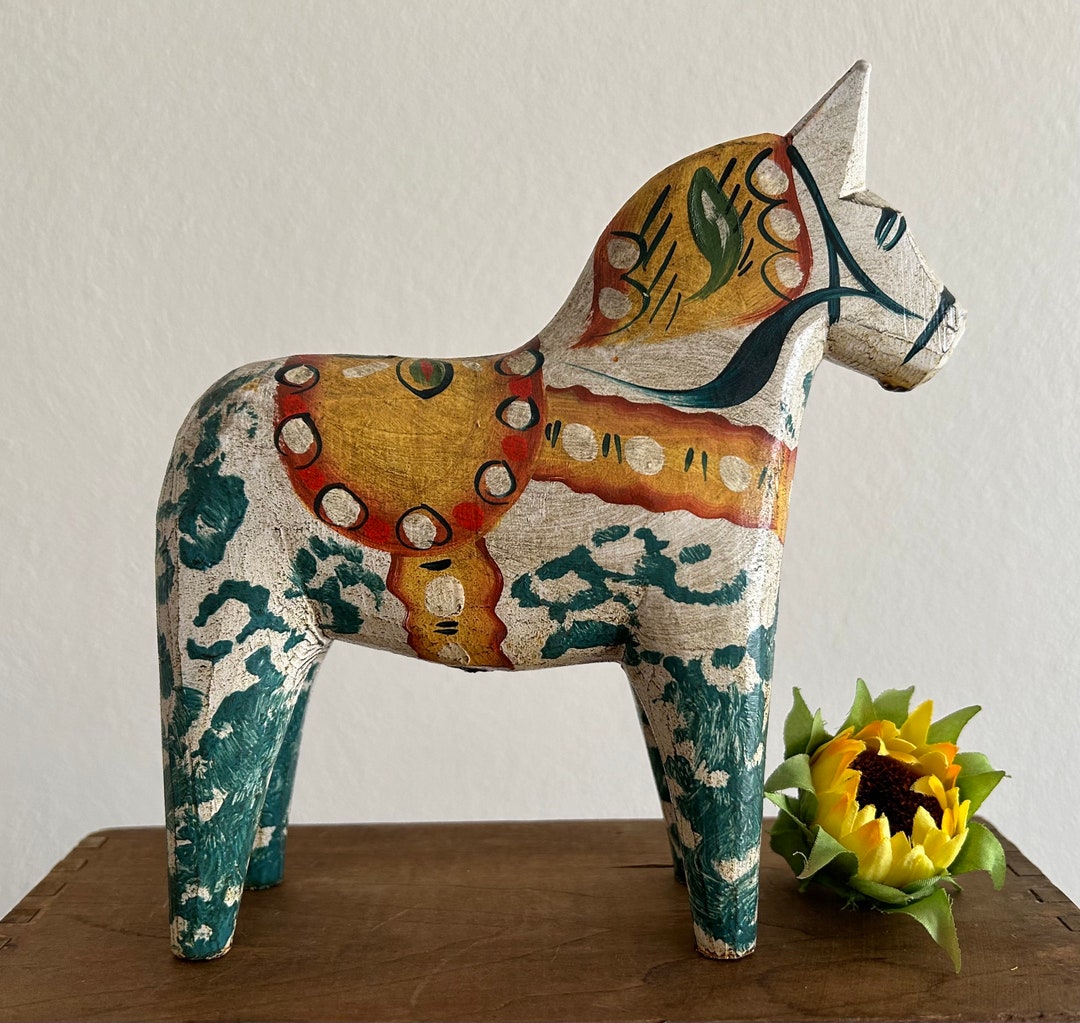 Vintage Blue Leg Swedish Dala Horse / Scandinavian Carved Folk Art ...
