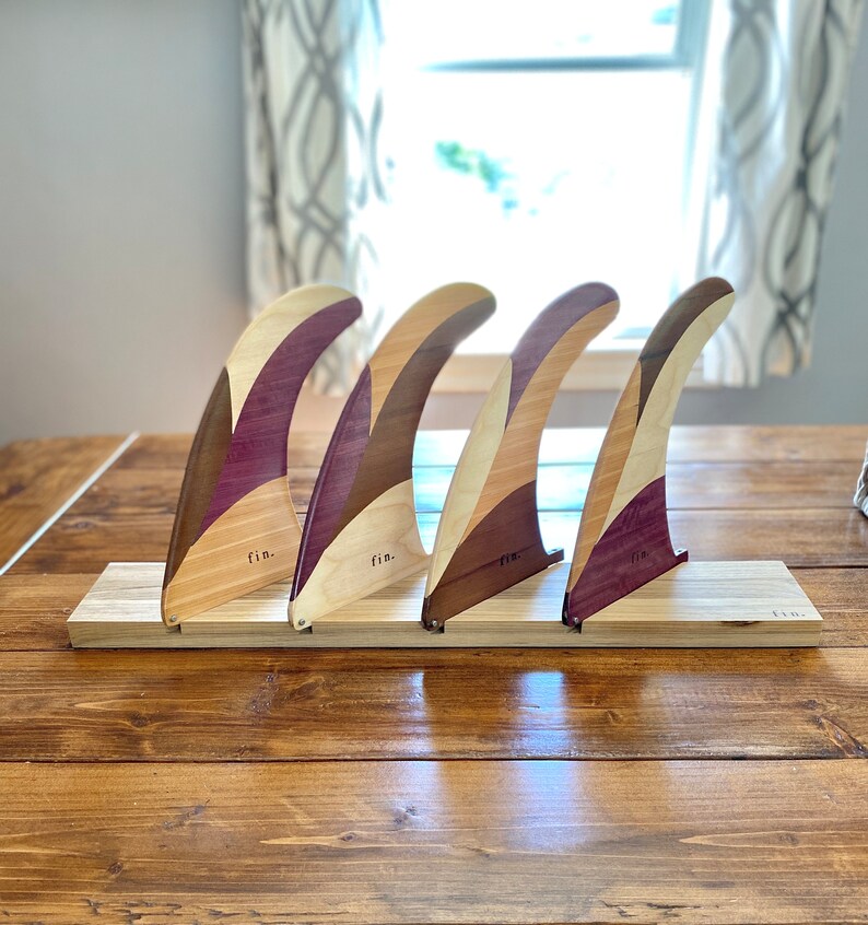 Teak Surfboard Fin Display Stand for 4 Fins- Desktop - Etsy