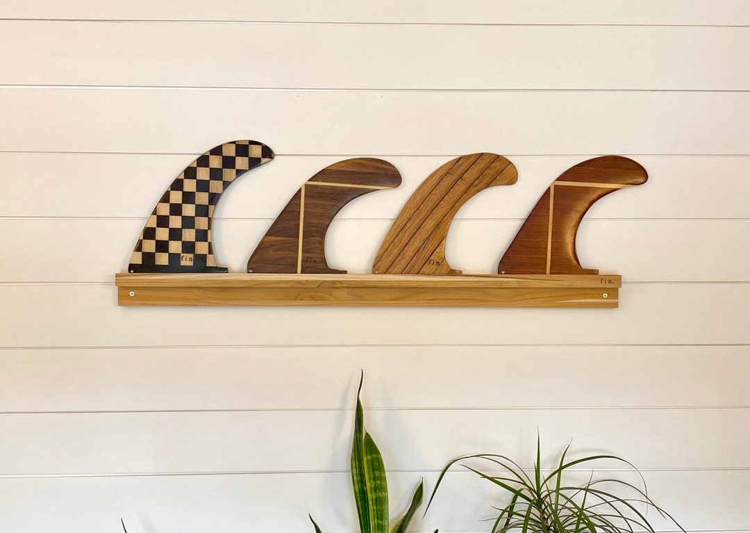 Teak Surfboard Fin Display Rack - 4 Fin Wall Mount - Etsy