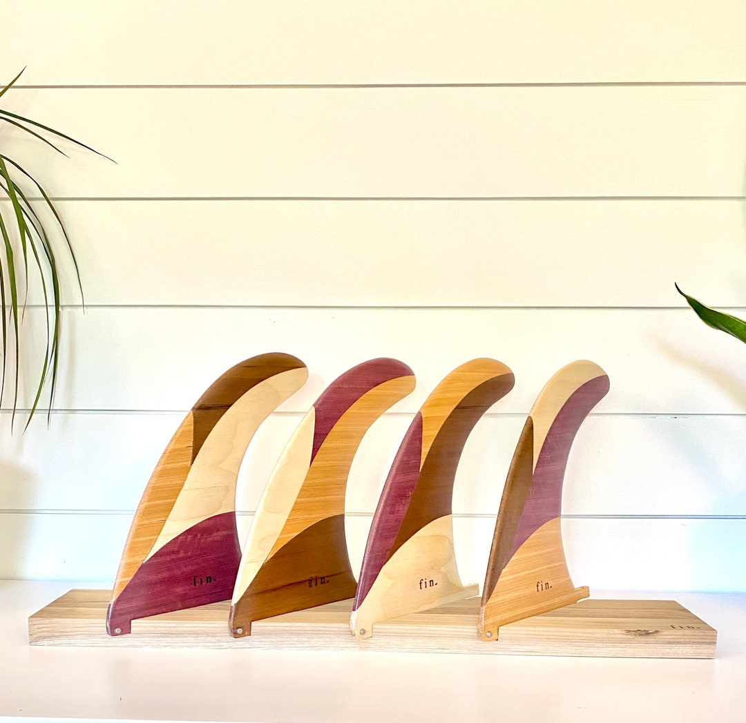 Teak Surfboard Fin Display Table Top - 4 Fin - Etsy