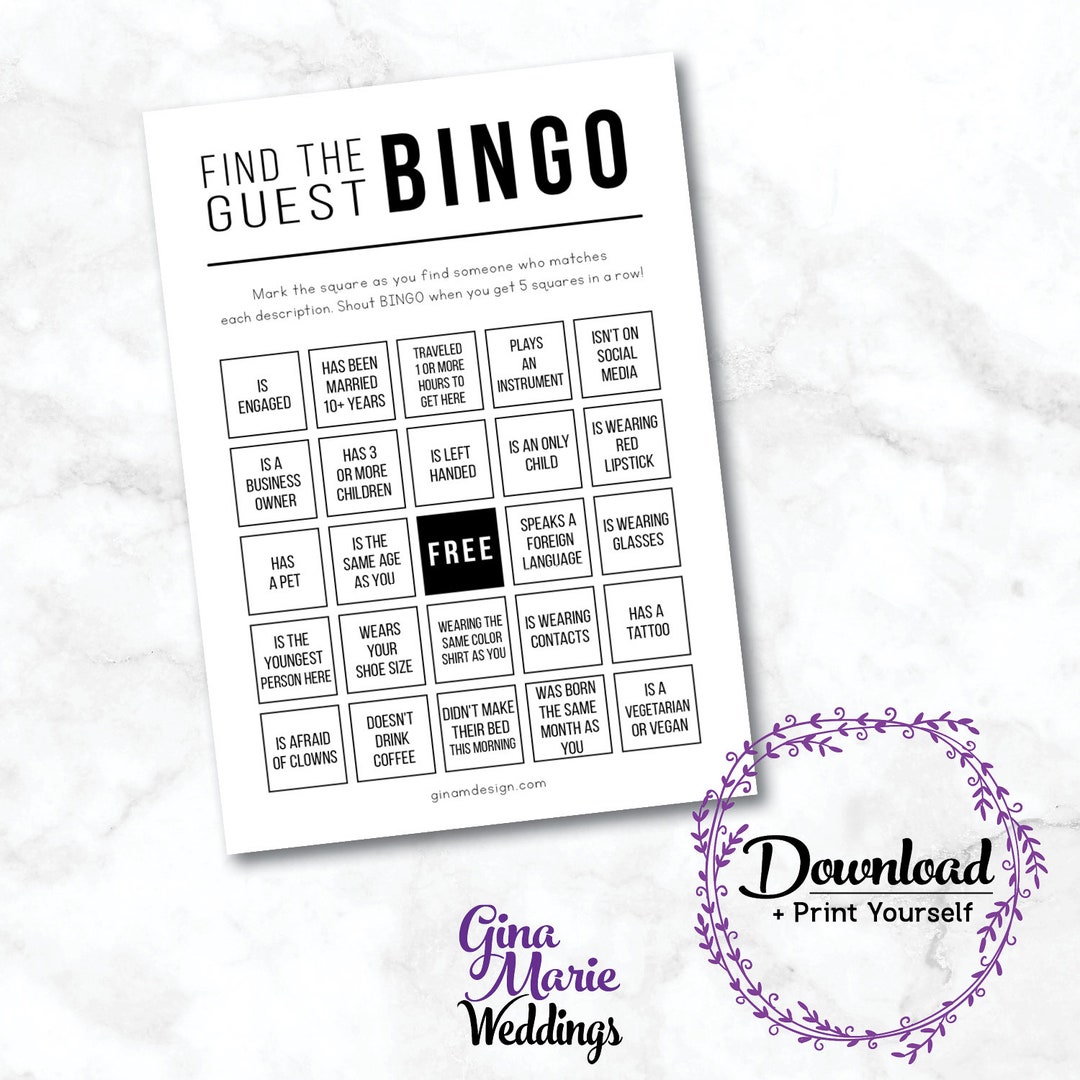 Find the Guest Bingo, Shower Bingo, Guest Bingo, Shower Game, Simple ...