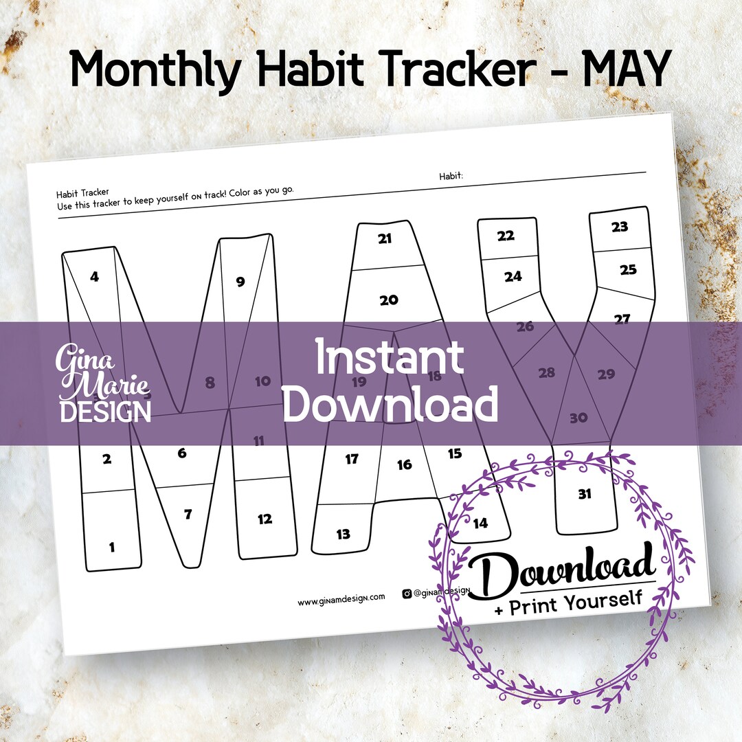 Instant Download Habit Tracker, MAY, Print Yourself Habit Tracker ...