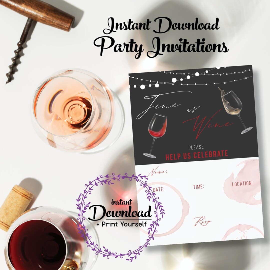 Instant Download Wine Party Invitations - Download and Print Yourself ...