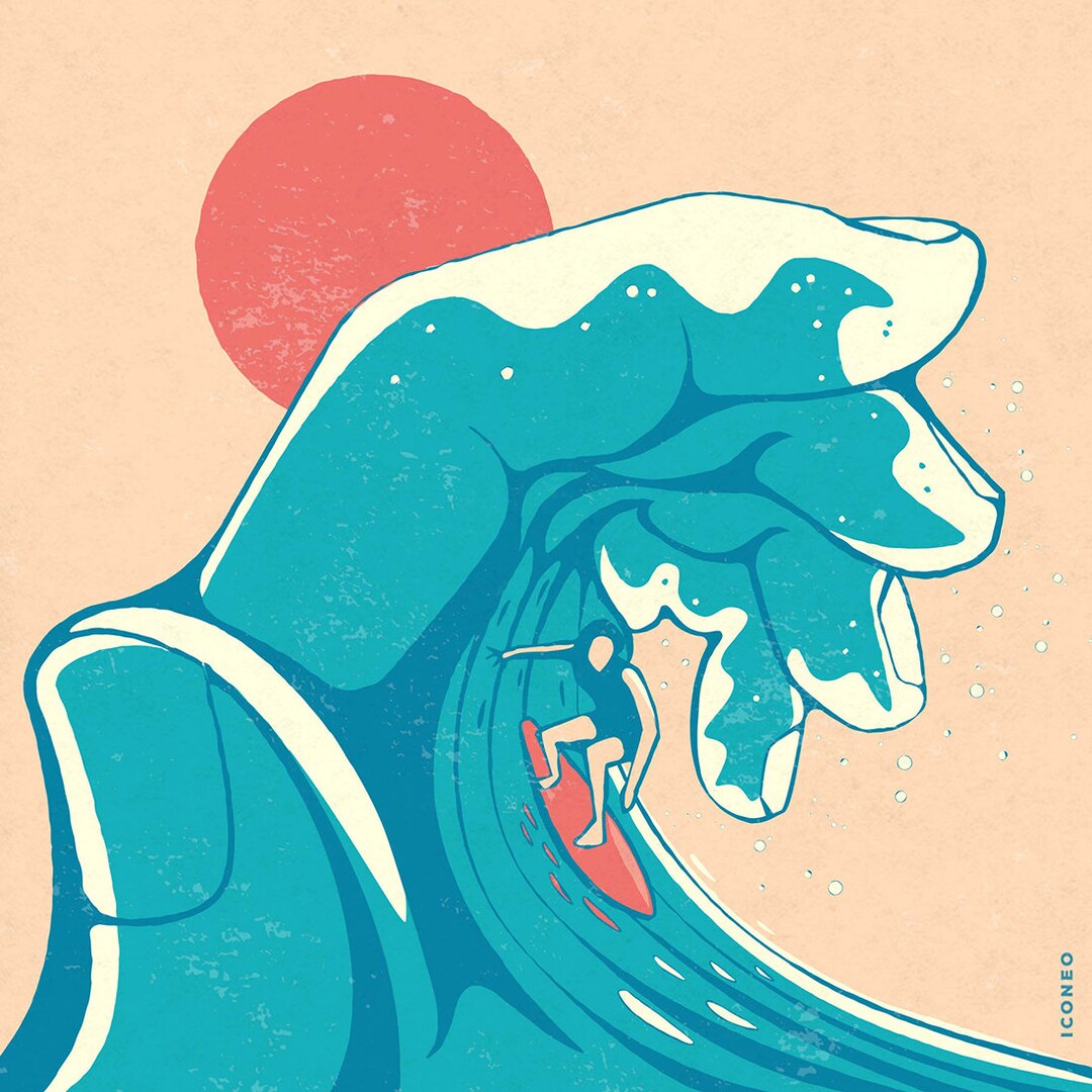 Wave Hands With Surfer Poster - Etsy