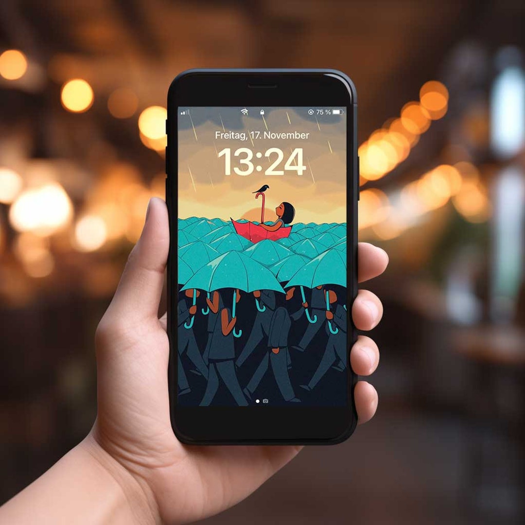 Phone Wallpaper "little Girl in Red Umbrella Boat" / Digital File ...