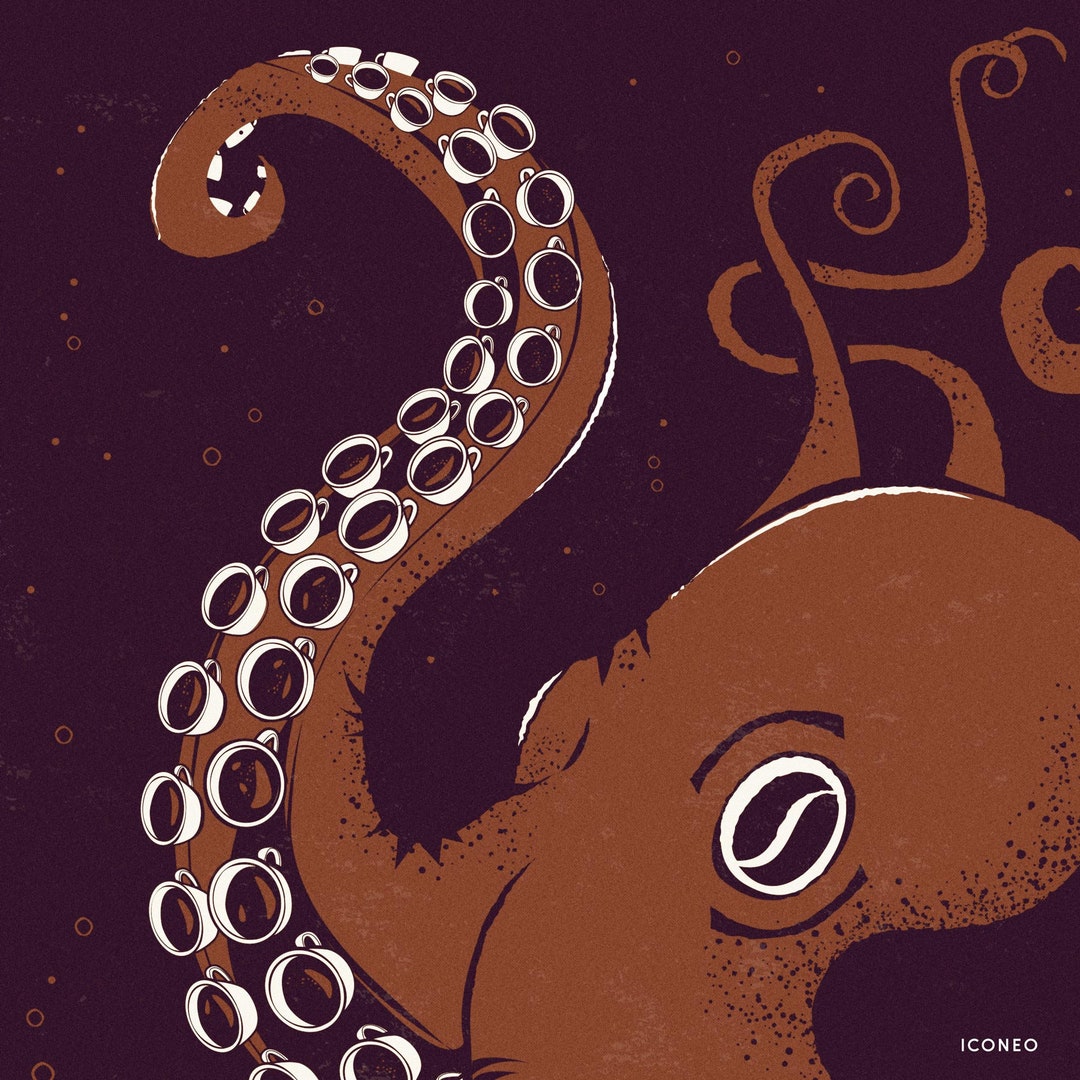 Coffeetime With Octopus / BY ICONEO / Fine Art Print, Card, Poster ...