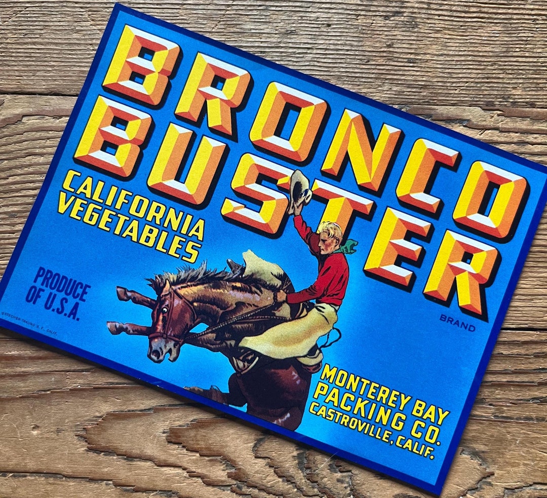 Vintage Bronco Buster California Vegetables Label Cowboy and Horse ...