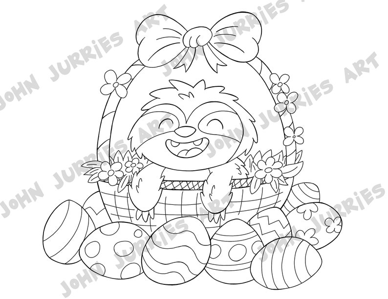 Easter Sloth Printable Coloring Page Instant Download - Etsy
