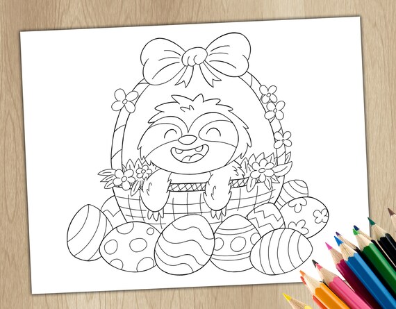 Easter Sloth Printable Coloring Page Instant Download | Etsy