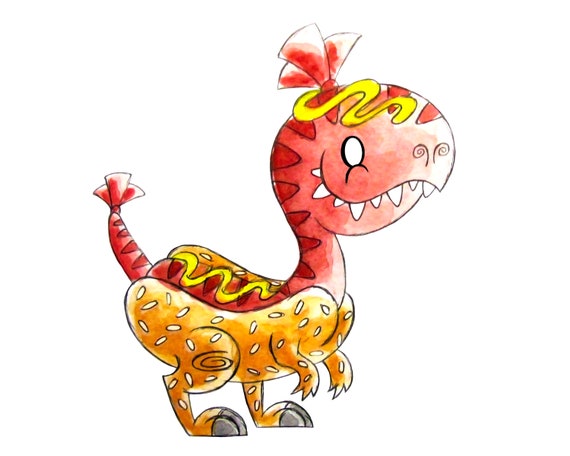 Hot Dog Raptor Dino 8x10 Print - Etsy
