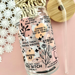 Daily Reminders Glass Cup / Motivational Quotes Cup / Flowers Glass Cup ...