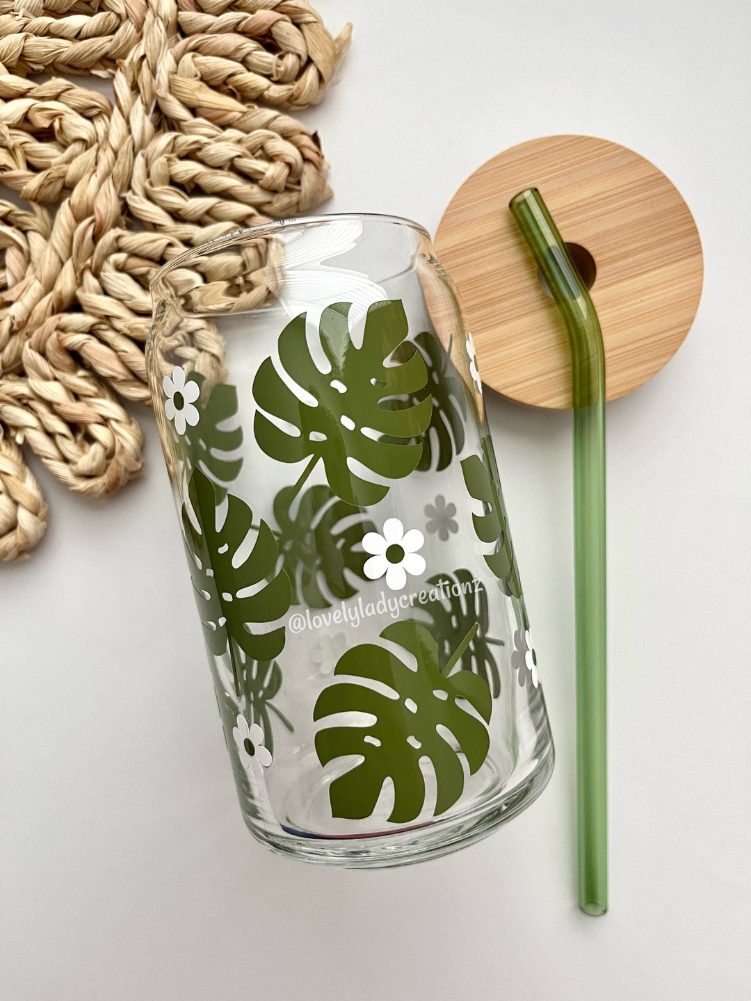 Monstera and Daisy Glass Cup / Iced Coffee Glass / Plants - Etsy