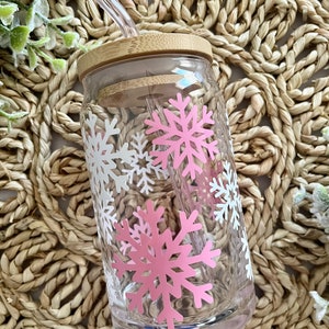 Snowflake Glass Cup / Holiday Cup / Christmas Glass Cup / Iced Coffee ...