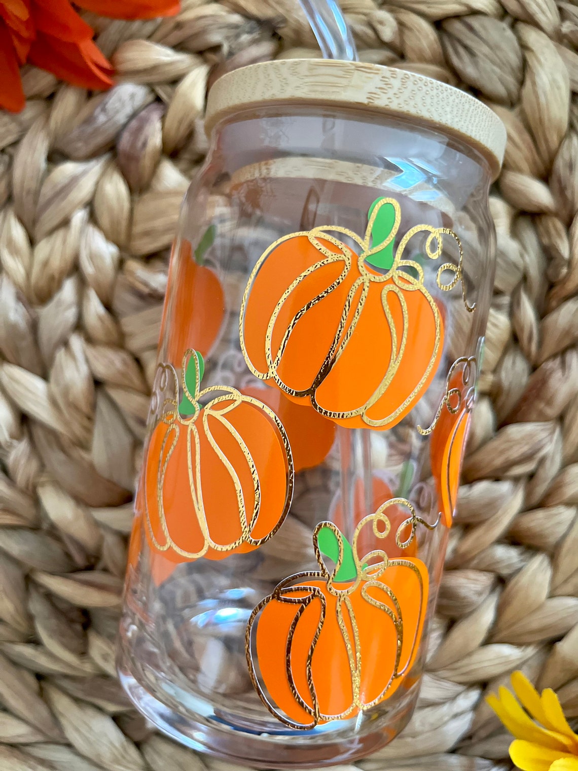Fall Pumpkin Glass Cup / Pumpkins Cup / Fall Glass Cup / Iced - Etsy