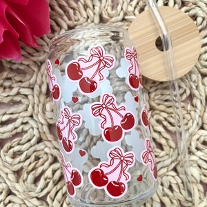 Cherry and Bows Glass Cup / Glass Cup / Gifts for Her / Cherry Tumbler ...