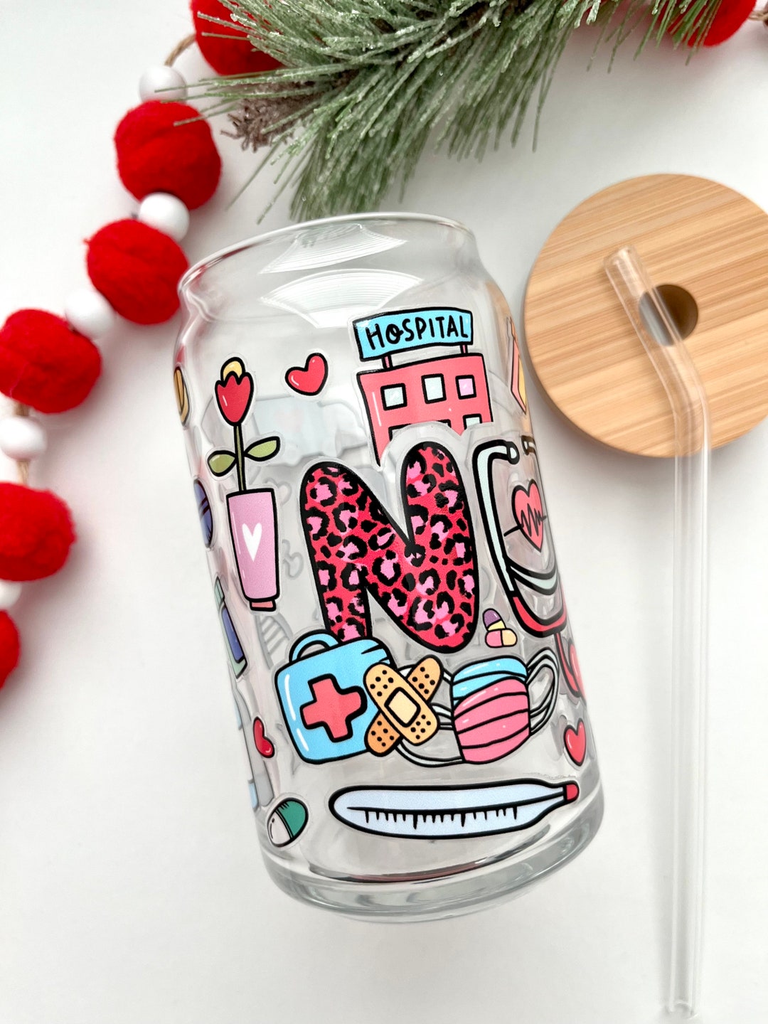 Nurse Theme Glass Cup / Registered Nurse Glass Cup / Iced Coffee Glass ...