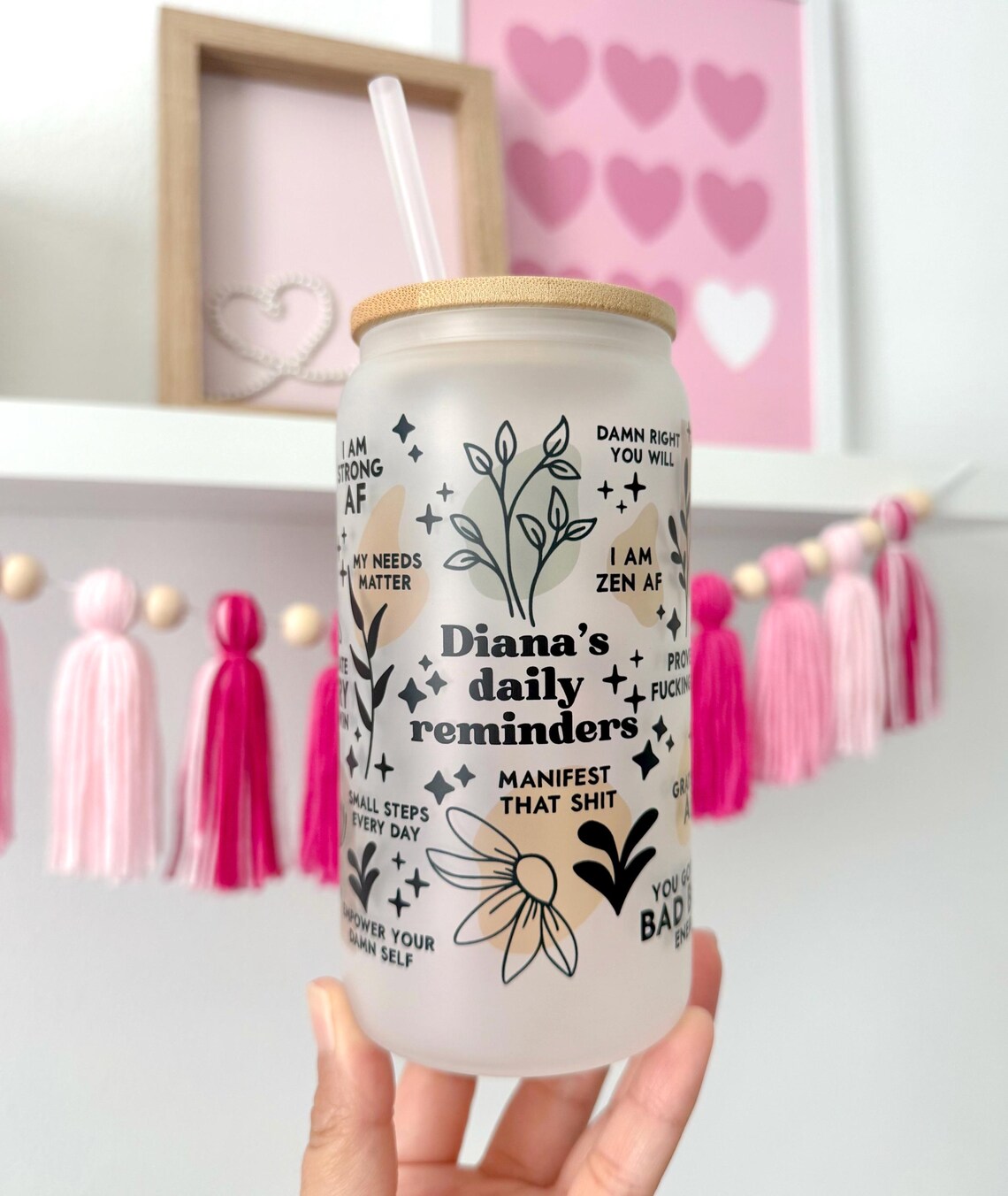Personalized Daily Reminders Glass Cup / Motivational Quotes Cup / Boho ...