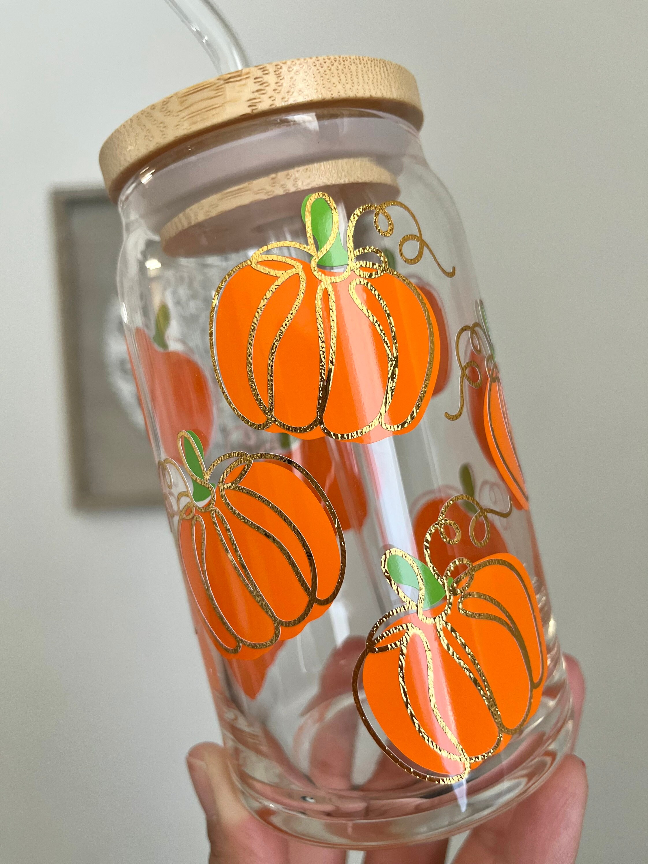 Fall Pumpkin Glass Cup / Pumpkins Cup / Fall Glass Cup / Iced - Etsy