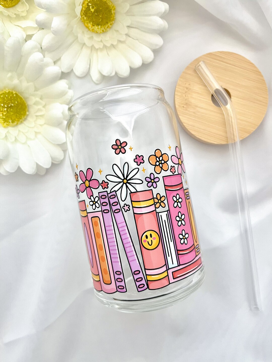 Cute Book Lover Glass Cup / Books and Coffee Cup / Gifts for Her / Book ...