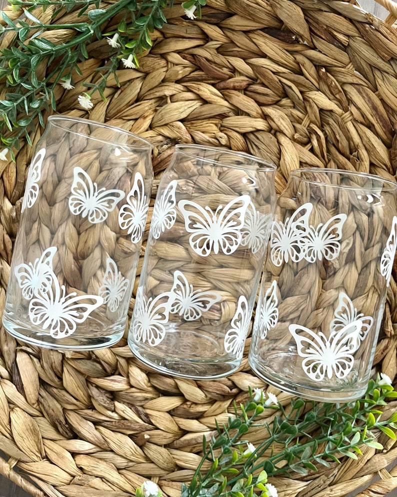 Butterfly Glass Cup / Spring Cup / Iced Coffee Glass / Libbey - Etsy