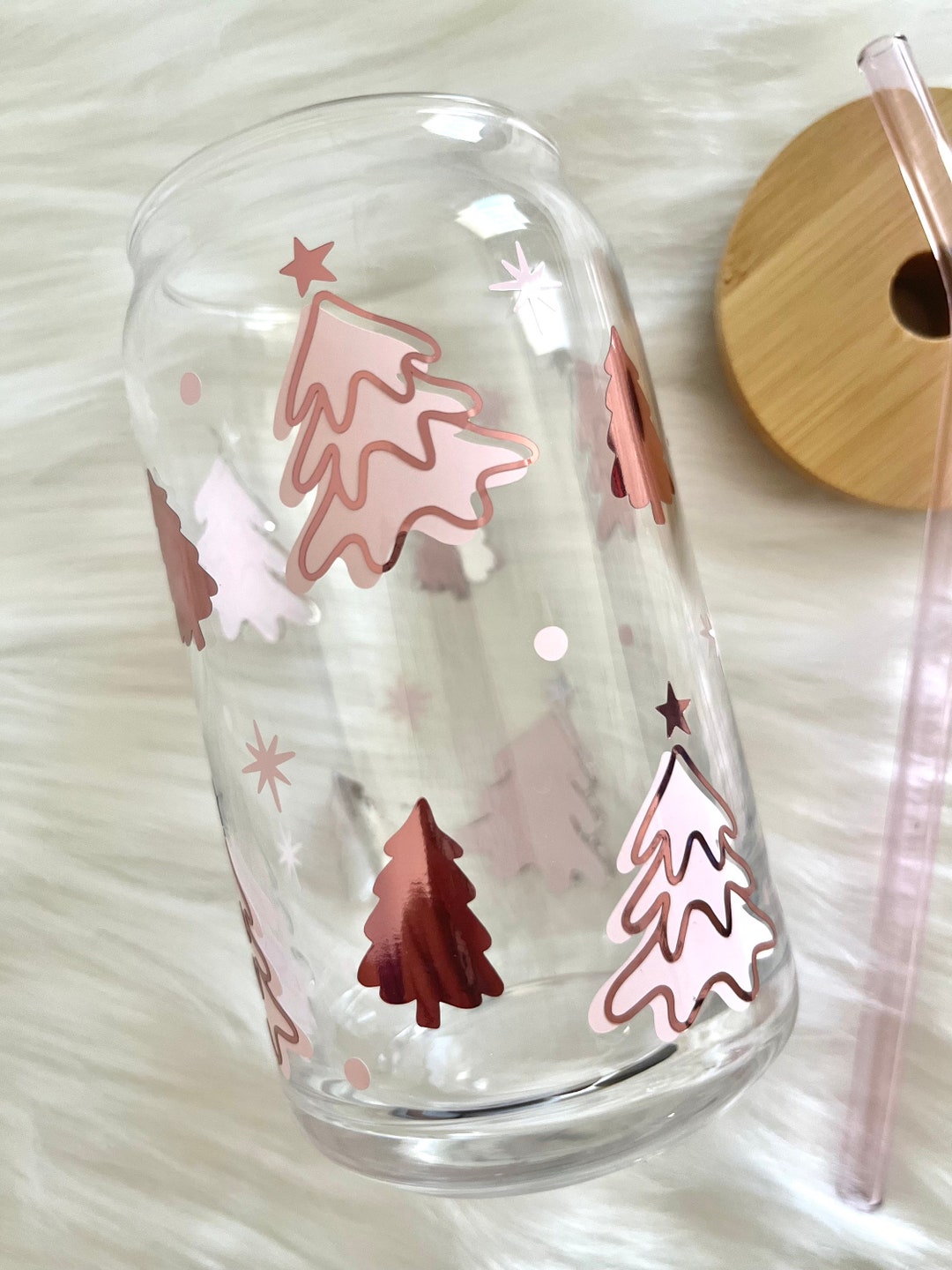 Christmas Tree Glass Cup / Pink Christmas Cup / Christmas Glass Cup ...