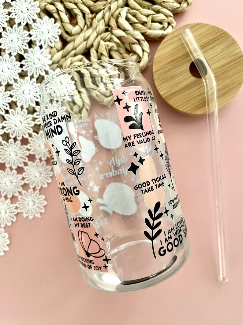 Daily Reminders Glass Cup / Motivational Quo Cup / Flowers - Etsy